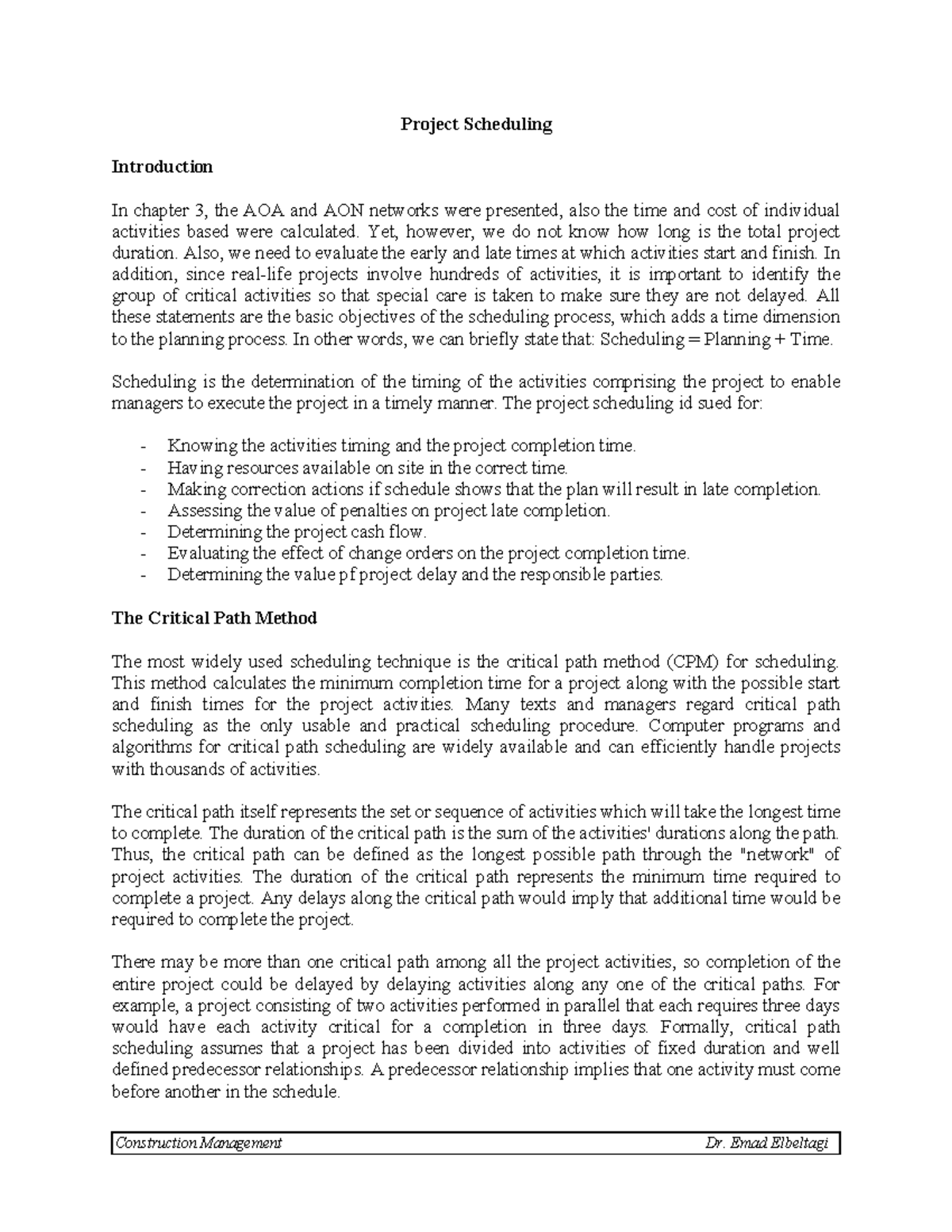 2 Scheduling - schedulling - Project Scheduling Introduction In chapter ...