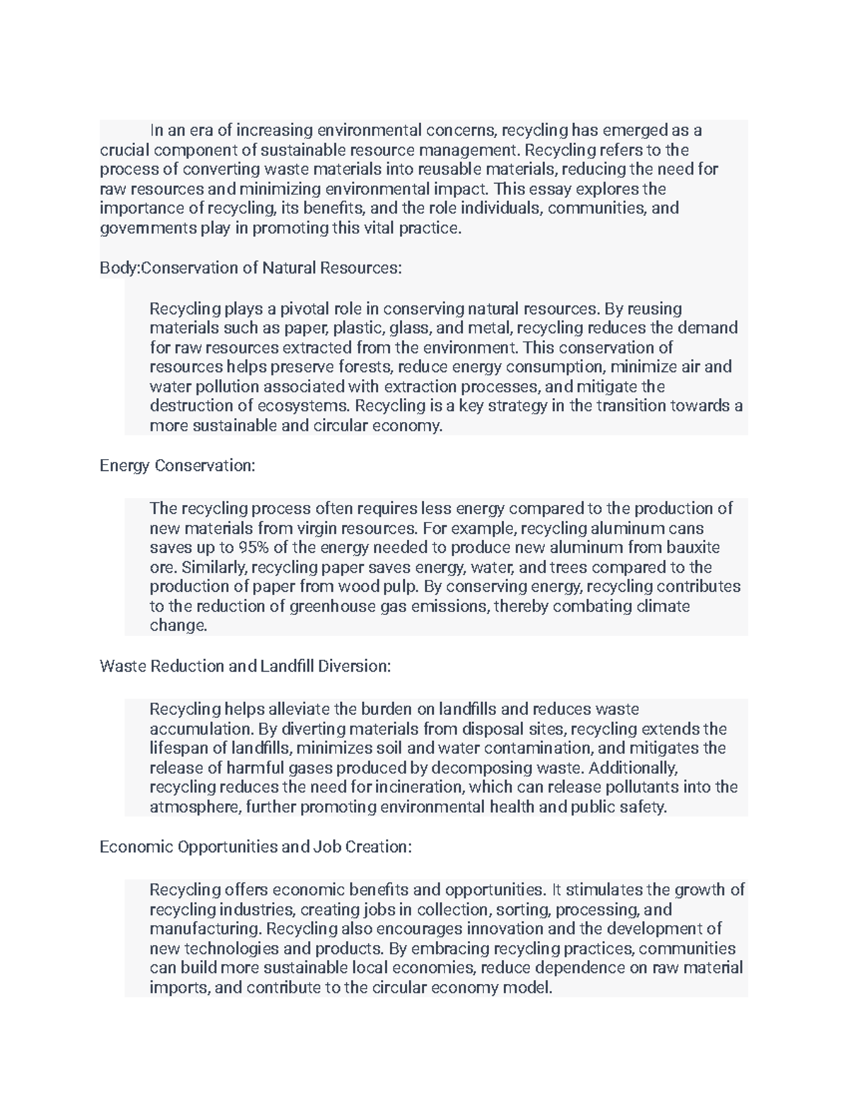 Recycling Essay - In an era of increasing environmental concerns ...