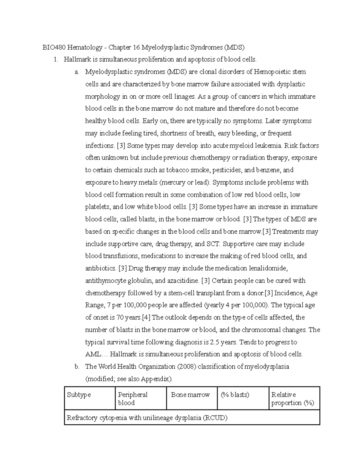BIO480 Hematology - Chapter 16 Myelodysplastic Syndromes (MDS) - a ...