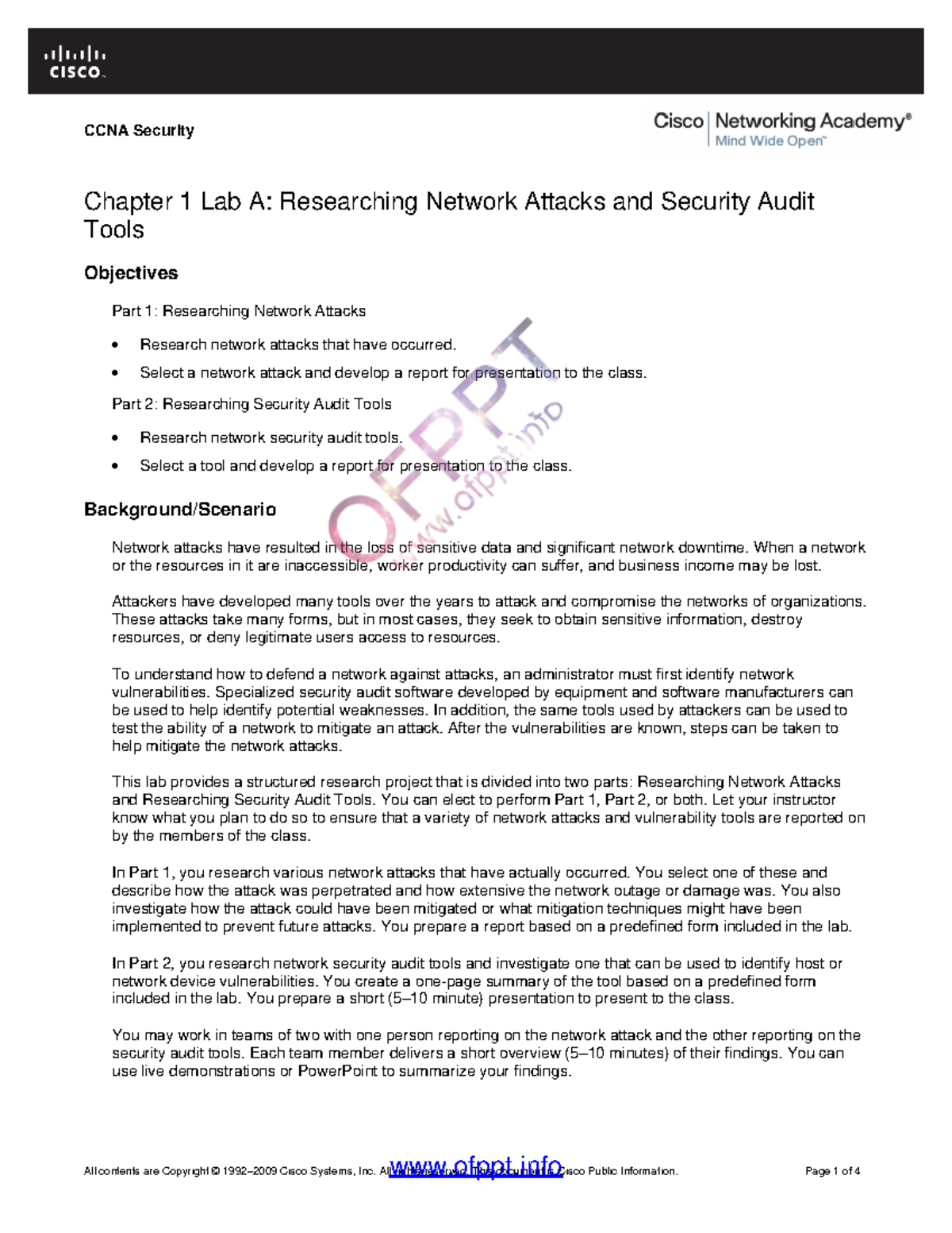 Ccna security Chapitre 1 - Chapter 1 Lab A: Researching Network Attacks and Security Audit Tools ...