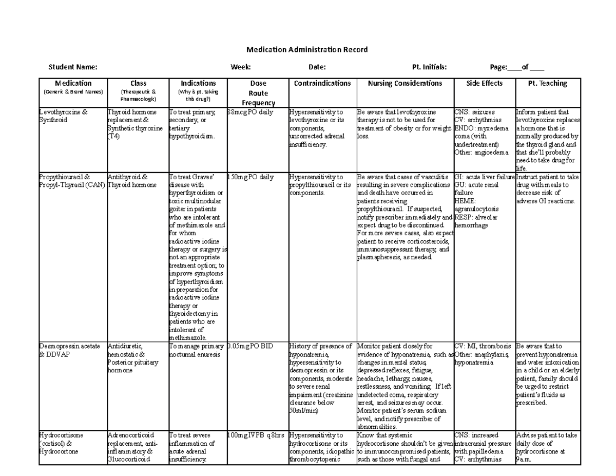MAR Form word Week 6 - Medication Administration Record Student Name ...