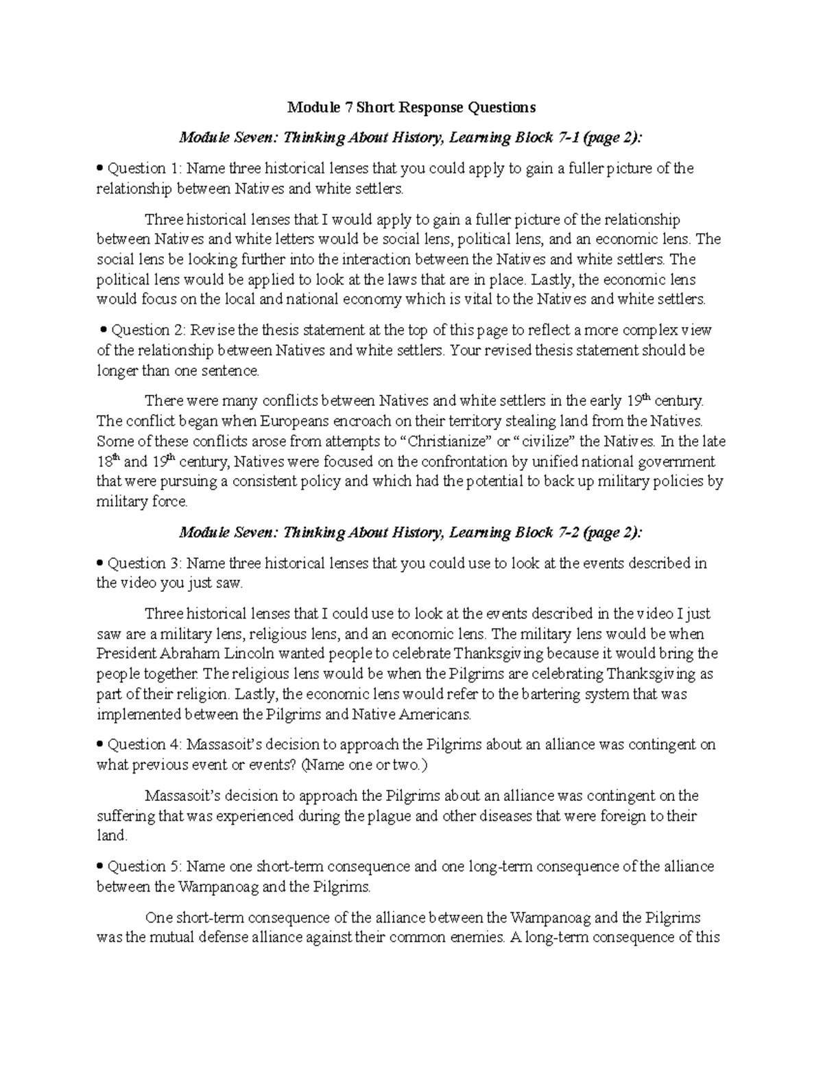 Module 7 Short Response Questions - Module 7 Short Response Questions ...
