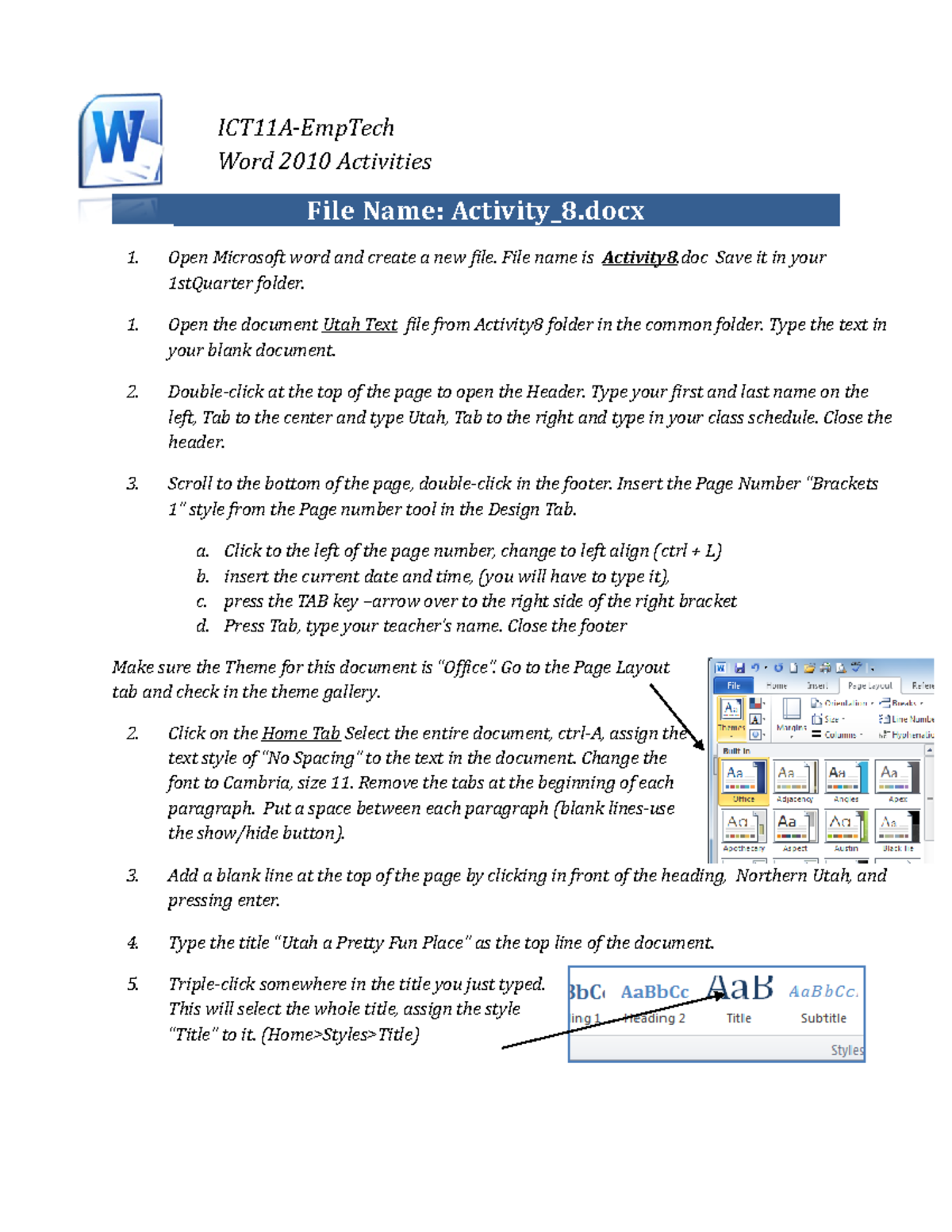 8 Activity Instruction - ICT11A-EmpTech Word 2010 Activities File Name ...