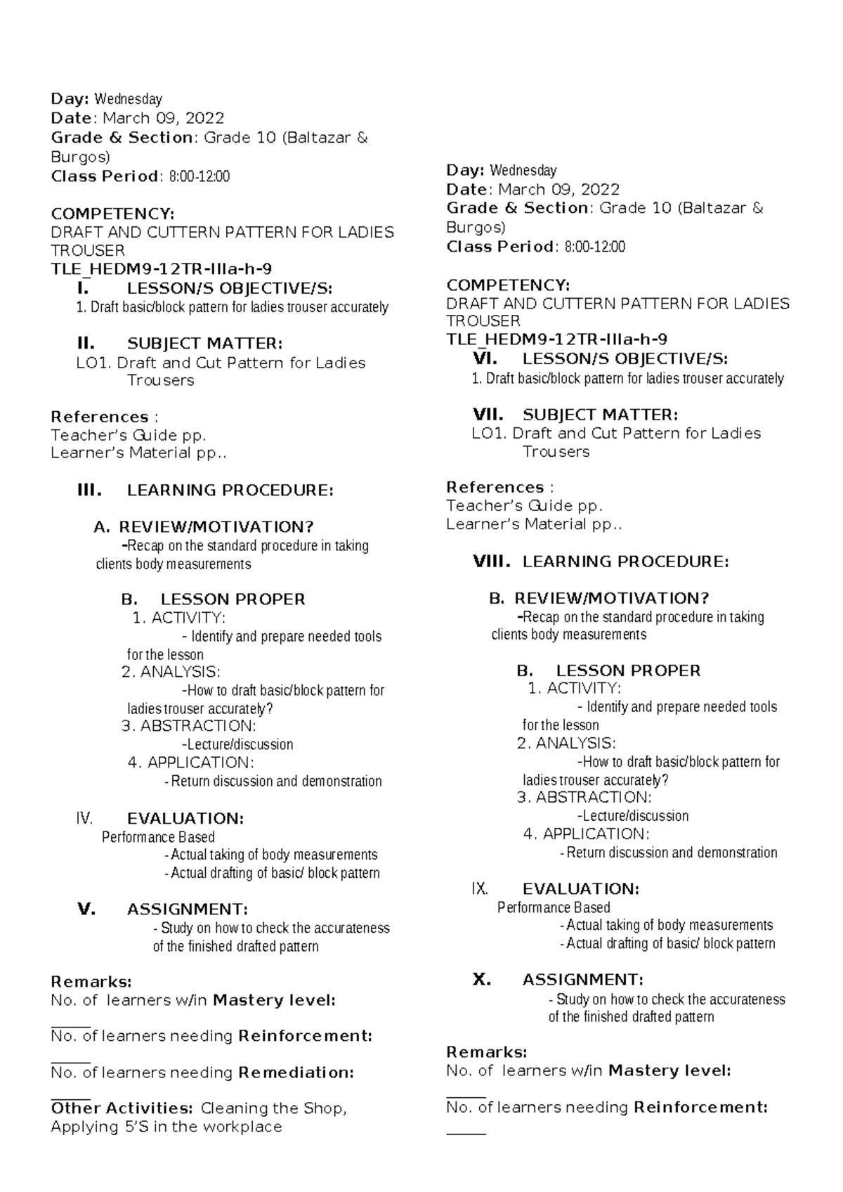 DLL-Format - For reference only. - Day: Wednesday Date: March 09, 2022 ...