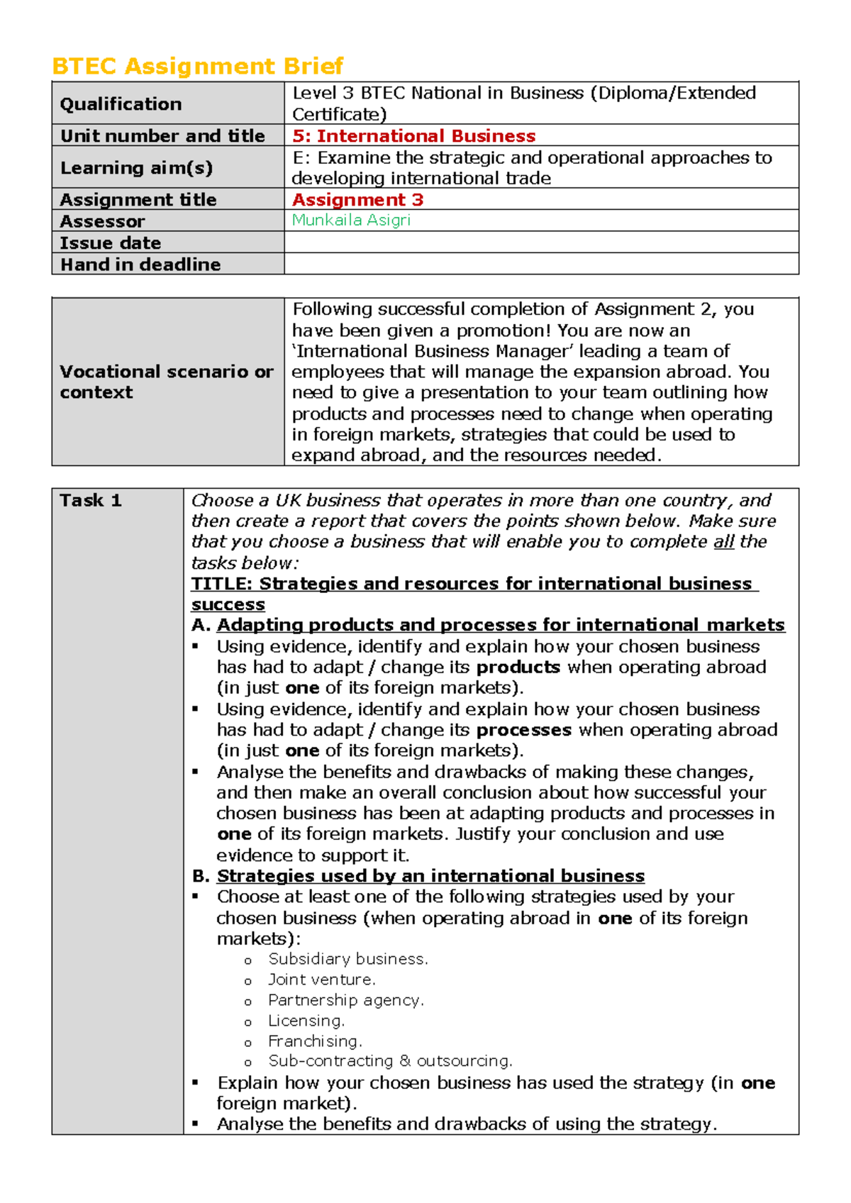 EF1 -Unit 5 Assignment-Brief-3 - BTEC Assignment Brief Qualification Level 3 BTEC National in ...