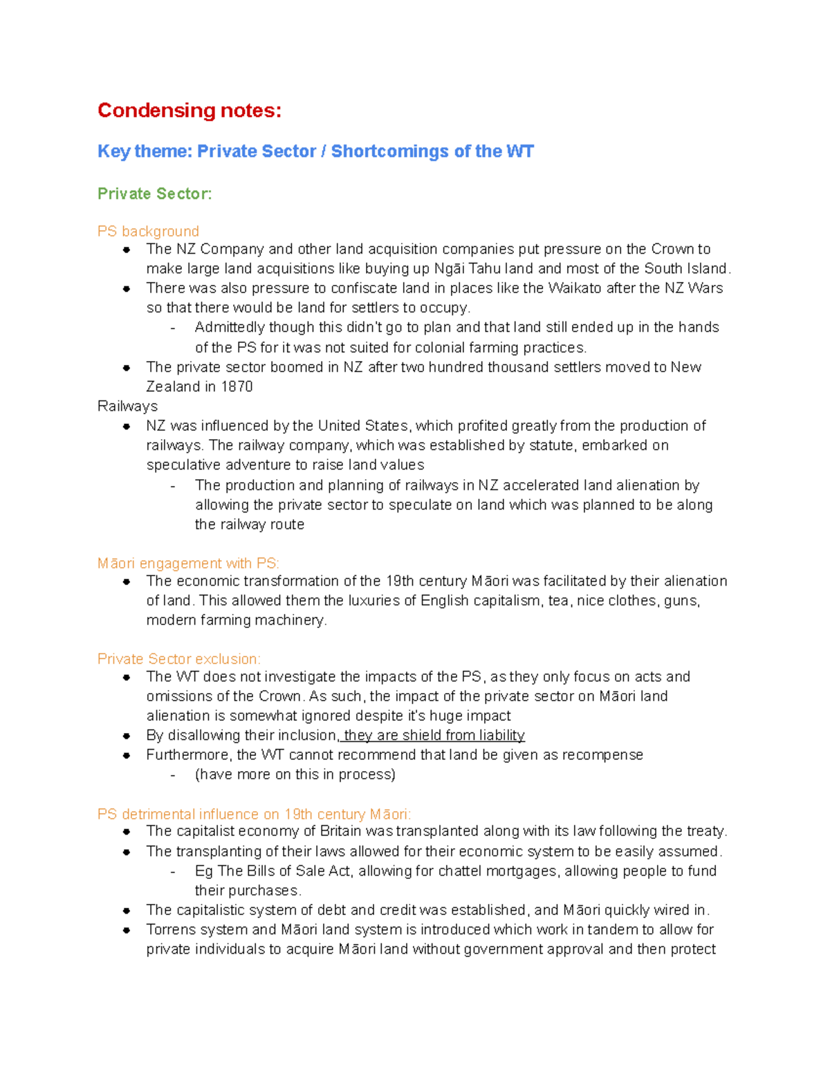 LAWS329 Test 1 cheat sheet - Condensing notes: Key theme: Private ...
