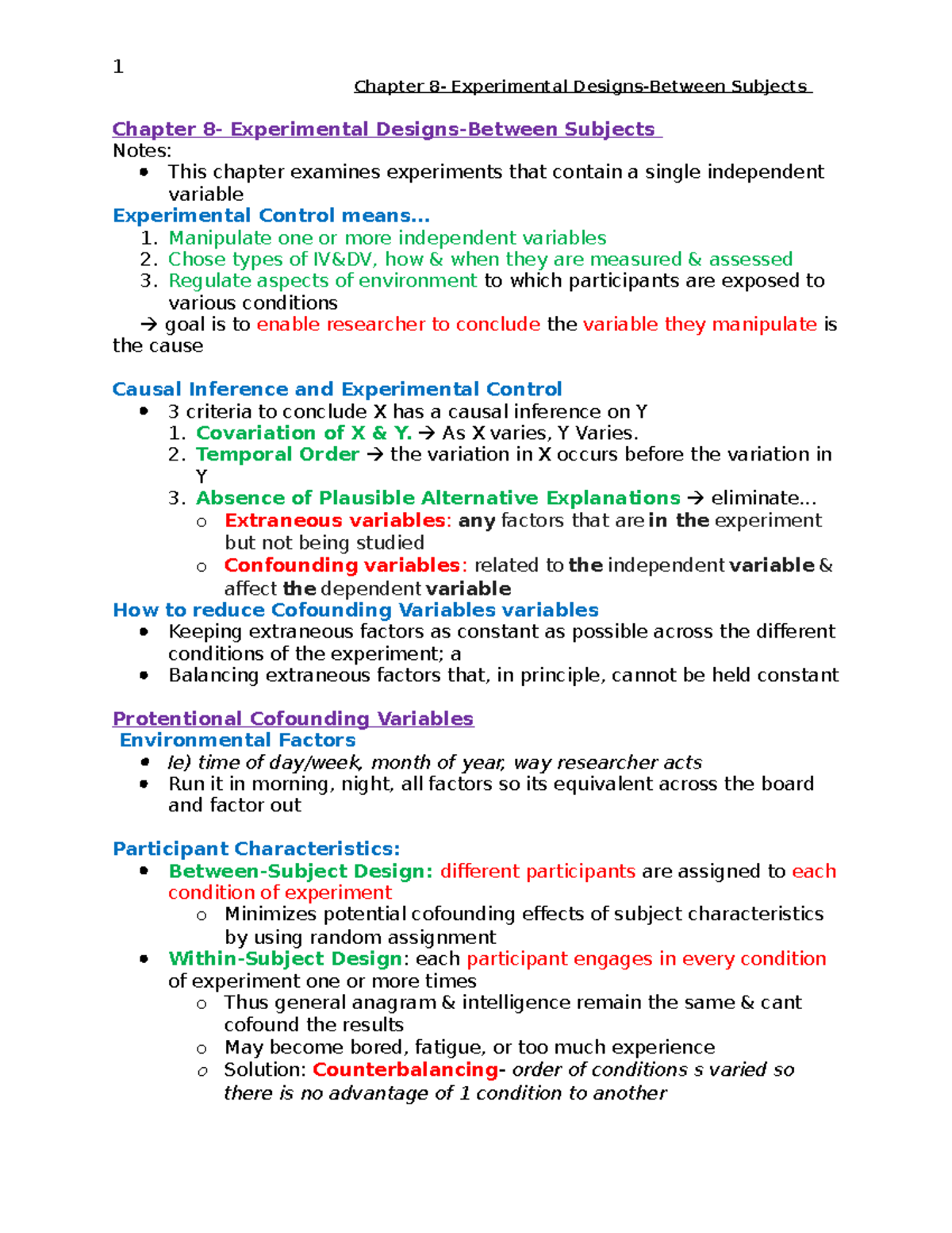 Chapter 8- Experimental Designs-Between Subjects - .. 1. Manipulate one ...
