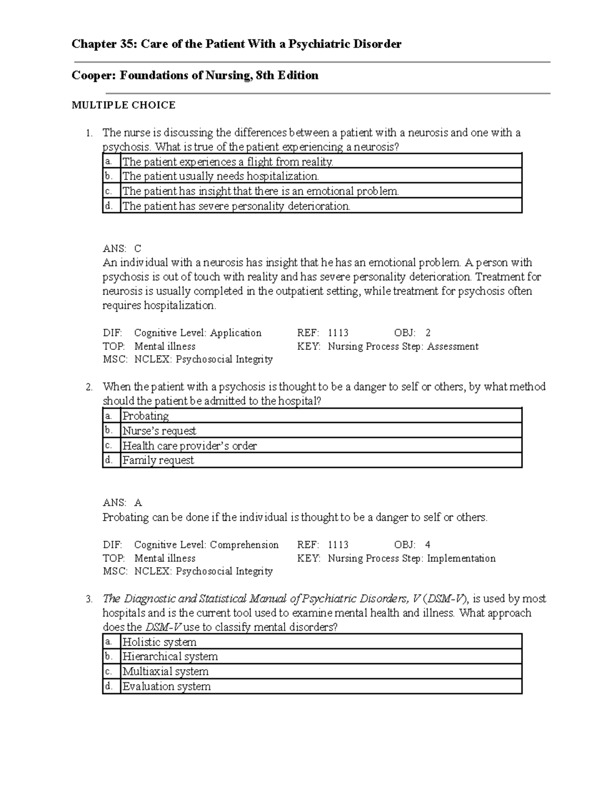 Chapter 35 - Chapter 35: Care of the Patient With a Psychiatric ...