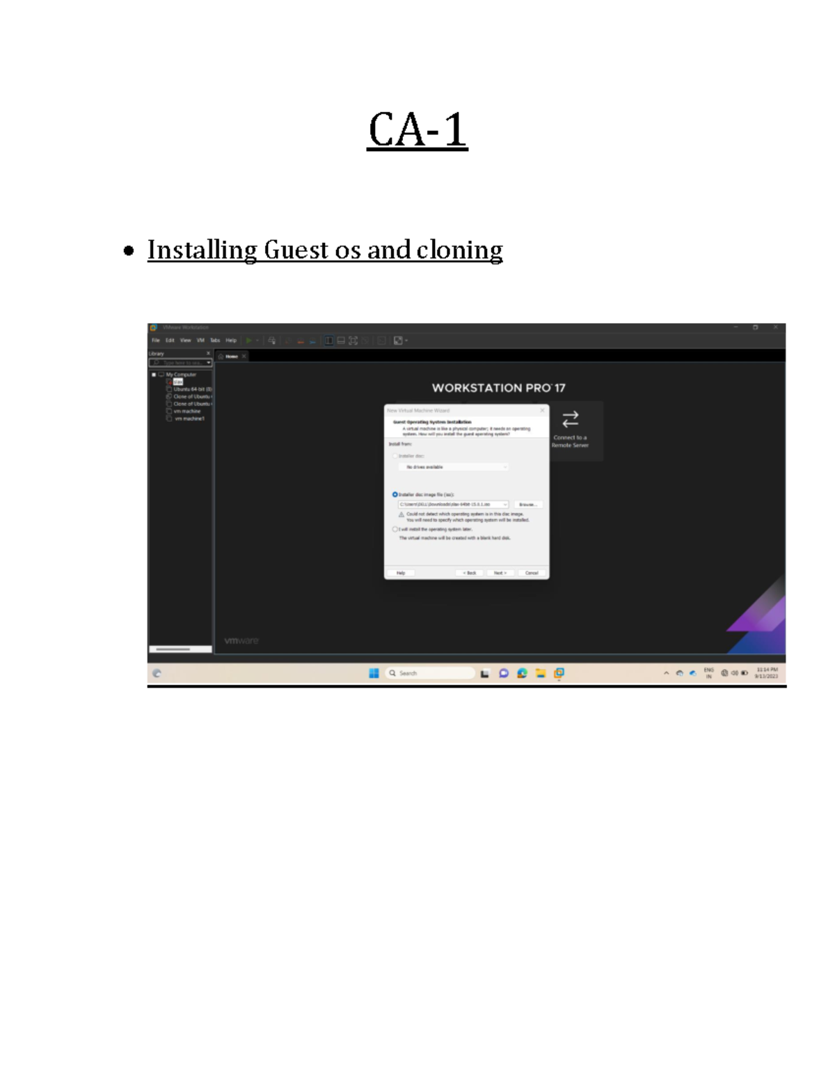 CA1 - jhbkb;hiohiojhiojopjopjp - DiscreteMathematics - CA- • Installing Guest os and cloning ...