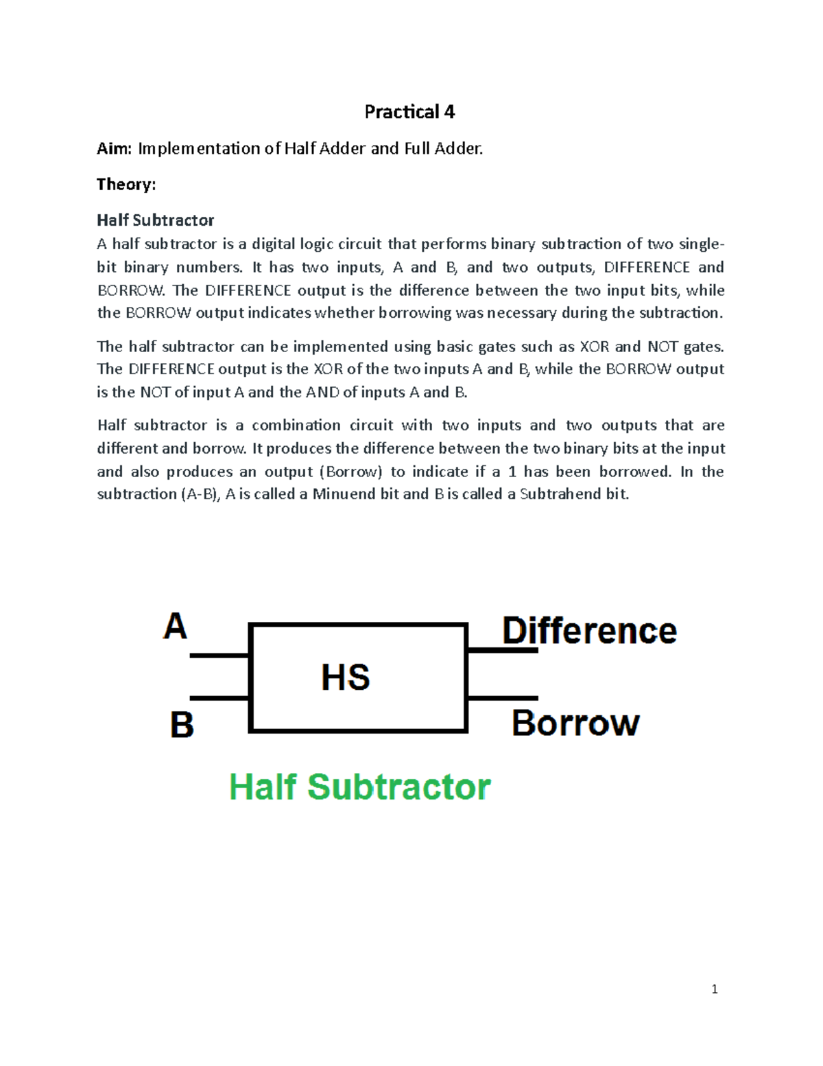 Practical 4 - Practical 4 Aim: Implementation of Half Adder and Full Adder. Theory: Half ...