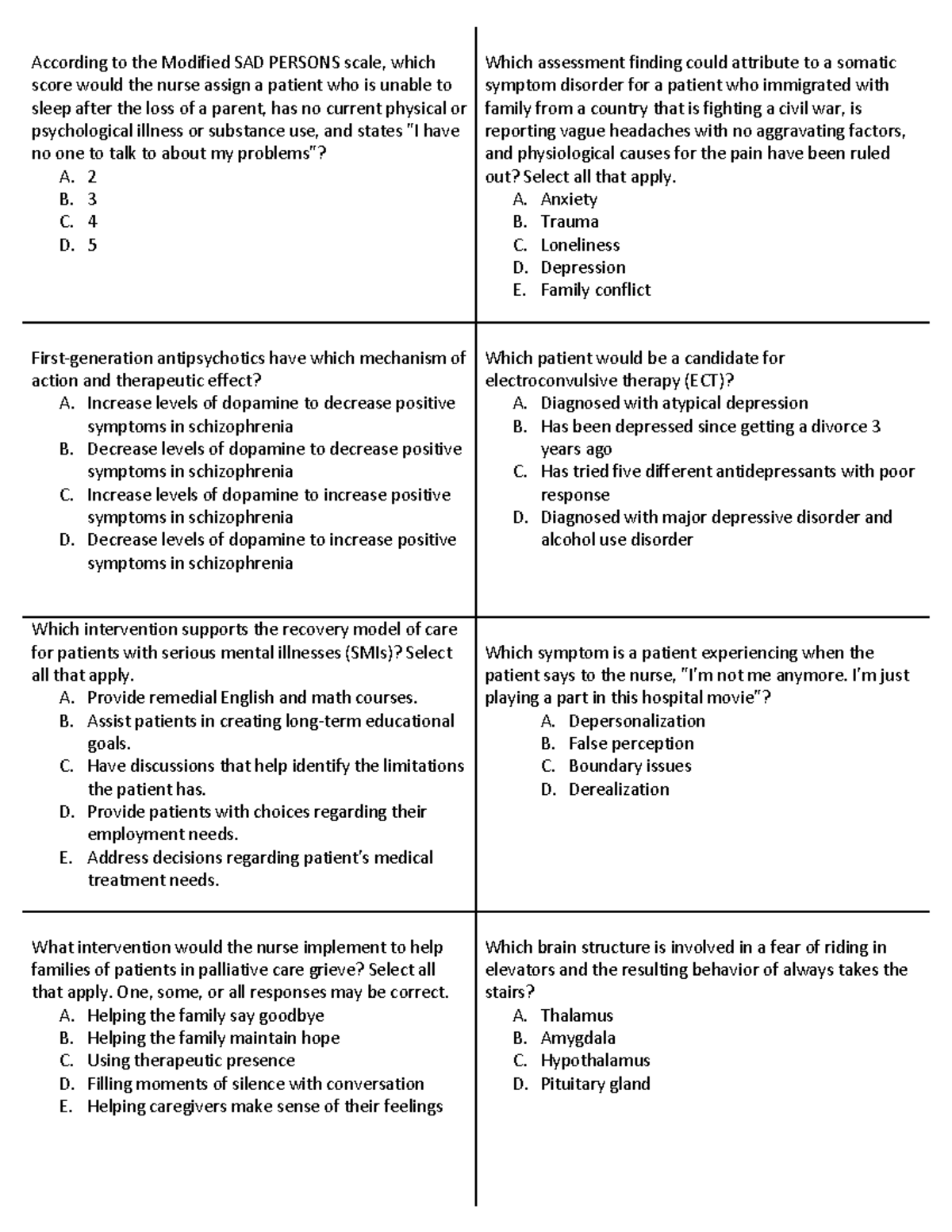 Medsurge Flash Cards - Final Review - According to the Modified SAD ...