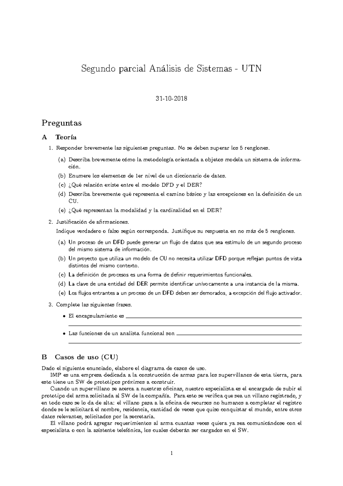 Segundo Parcial Analisis de Sistemas 31 10 2018 - Segundo parcial Análisis de Sistemas - UTN 31 ...