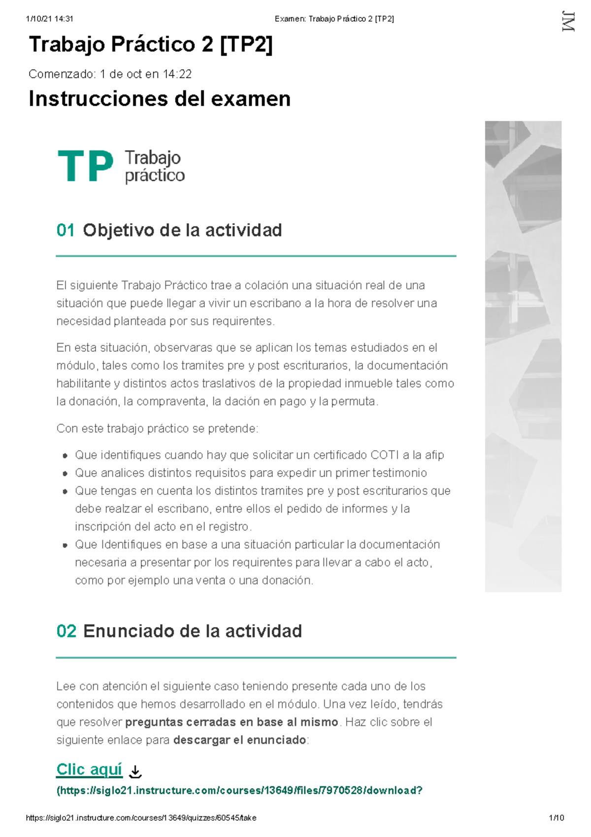 TP 2 Seminario de Practica (100-) - 1/10/21 14:31 Examen: Trabajo Práctico 2 [TP2] Trabajo ...