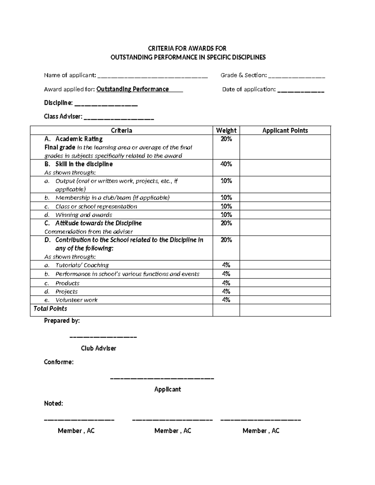 Criteria FOR Awards FOR - CRITERIA FOR AWARDS FOR OUTSTANDING ...