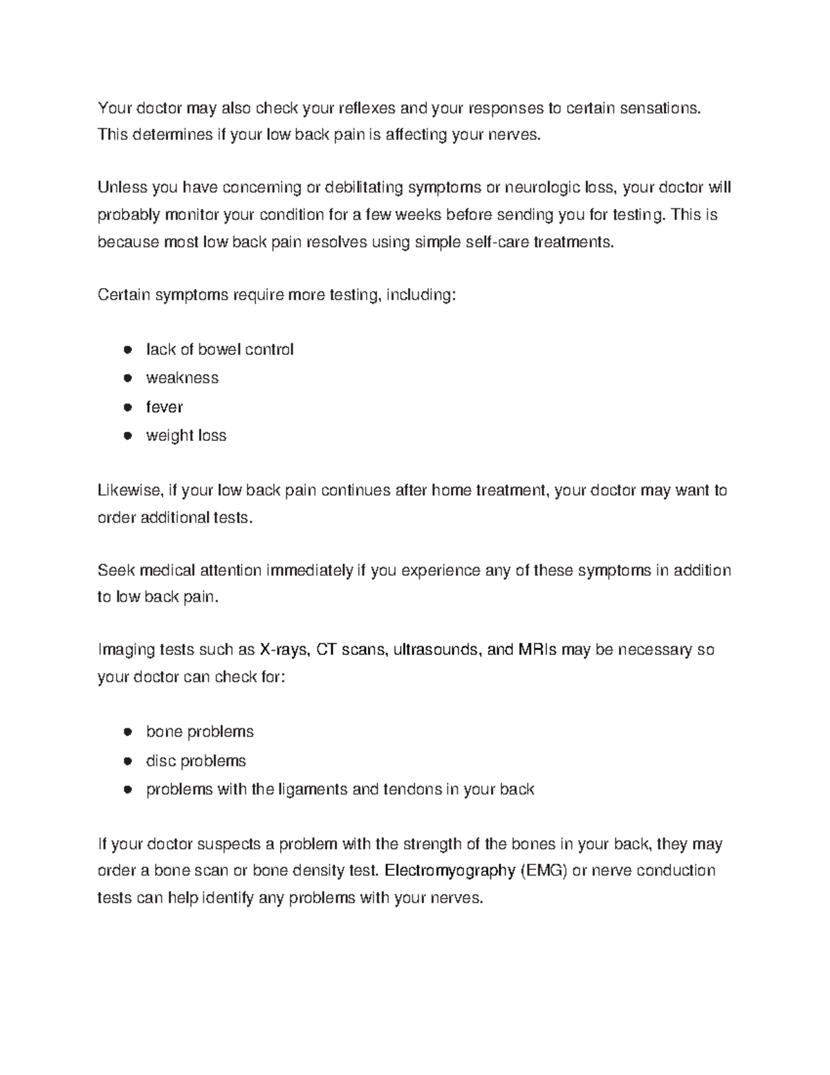 Lower Back Pain Notes-11-15 - Your doctor may also check your reflexes ...