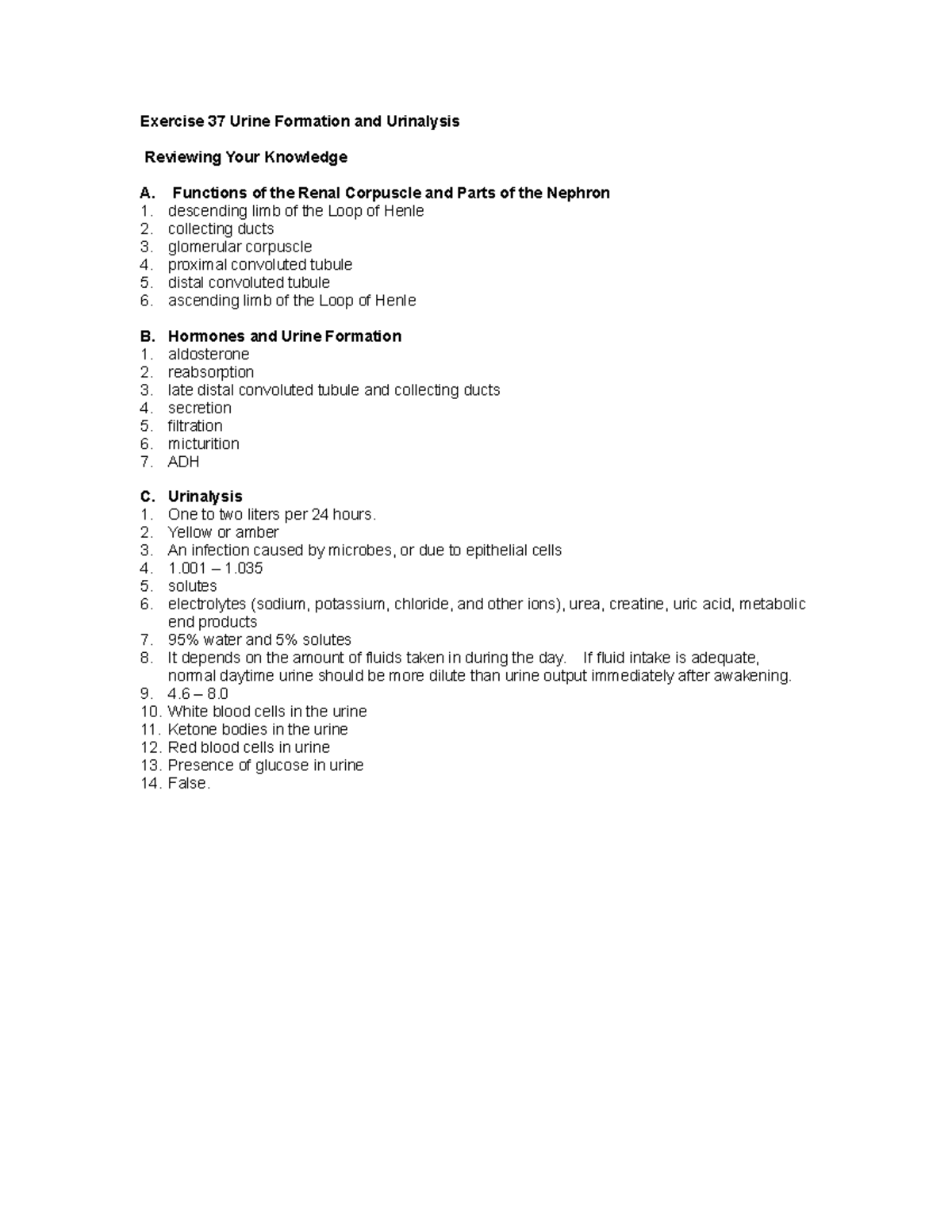 Allen 6e ryk ex37 - mainly for assignment uses. - Exercise 37 Urine ...