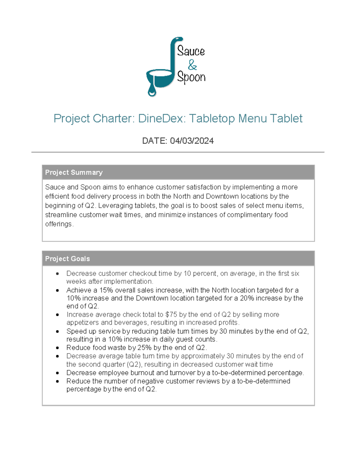 Project Charter - Leveraging tablets, the goal is to boost sales of ...