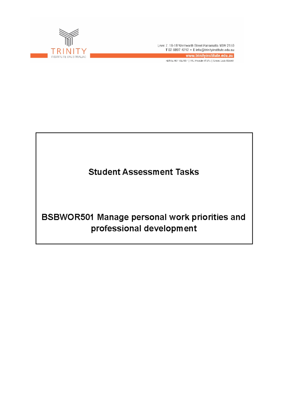 Long - Student Assessment Tasks BSBWOR501 Manage personal work ...