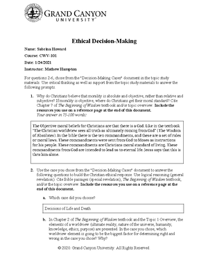 CWV-Origins_Worksheet - CWV 101 - GCU - Studocu