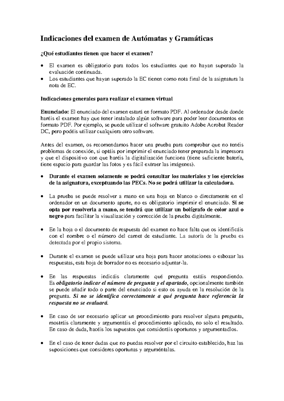 20222 Ay G Indicaciones Examen Virtual - Indicaciones del examen de Autómatas y Gramáticas ¿Qué ...