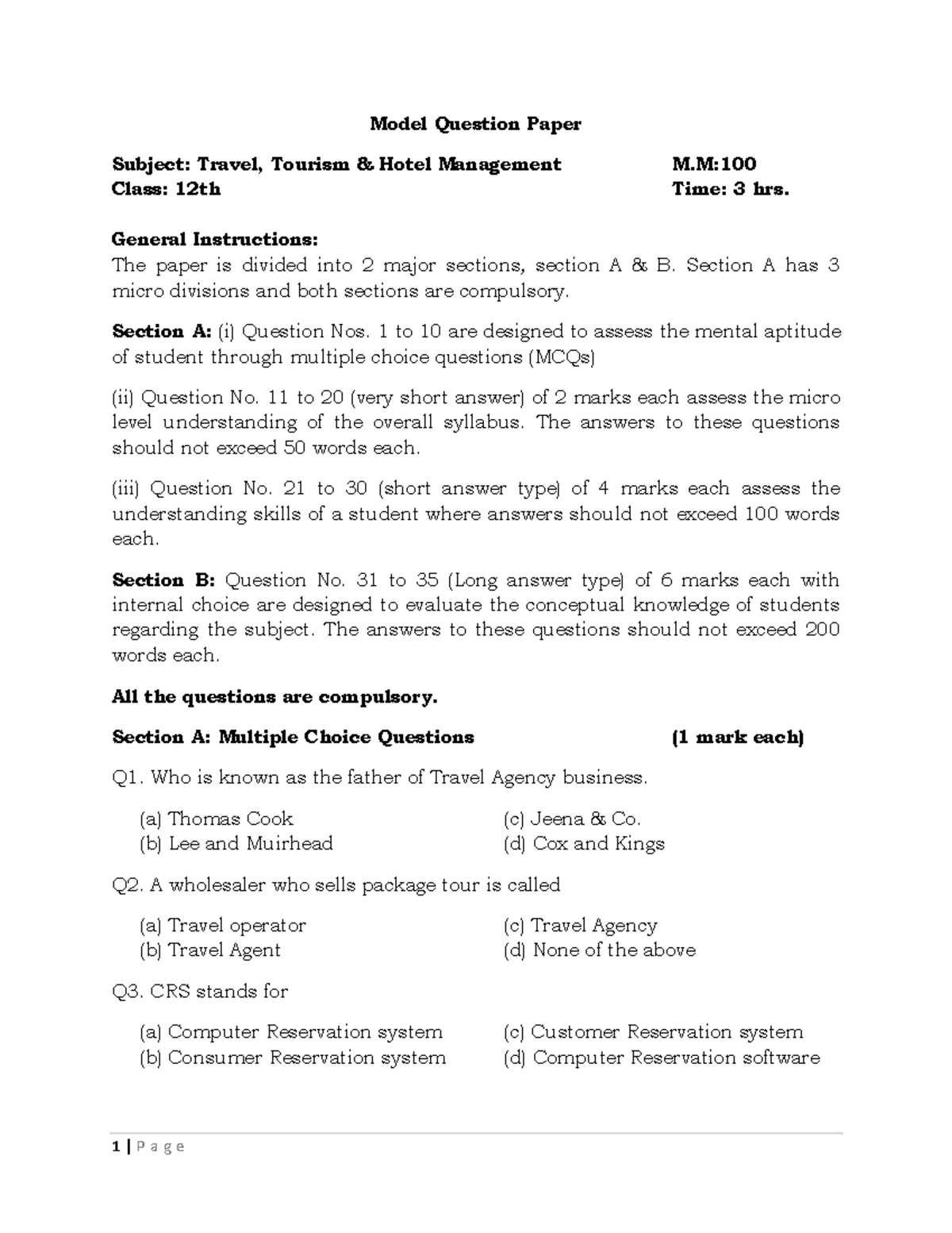 Sample/practice exam 2 July 2019, questions and answers - Model ...