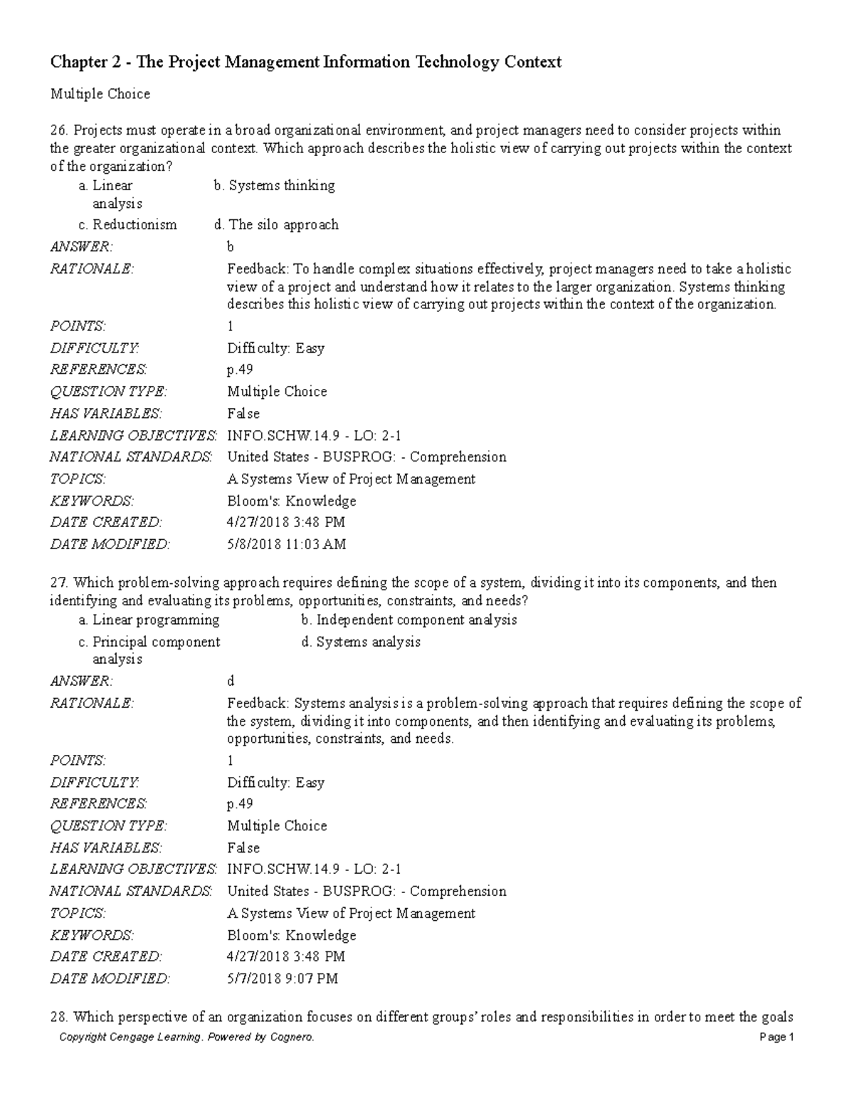 Chapter 2 The Project Management Information Technology Context MCQ ...