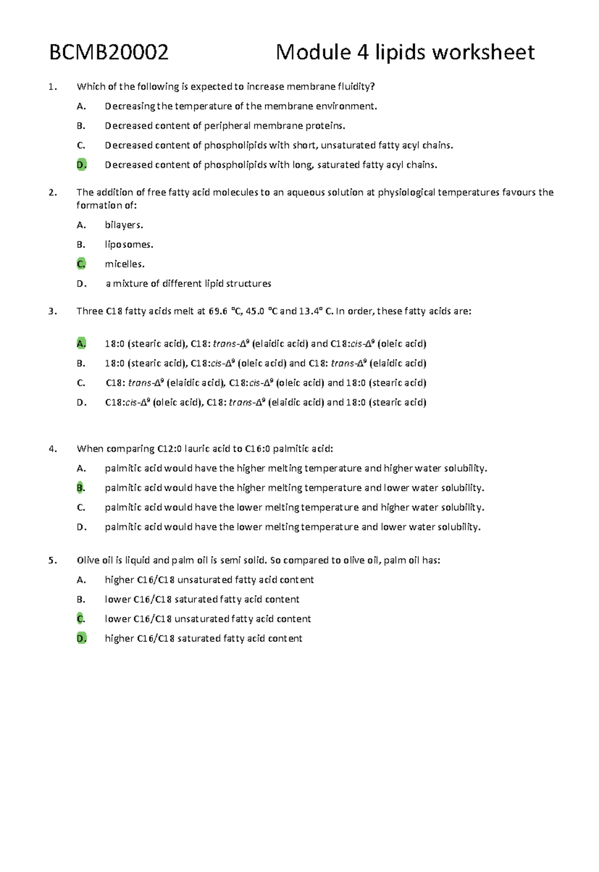 Module 4 lipids worksheet with answers - BCMB20002 Module 4 lipids ...