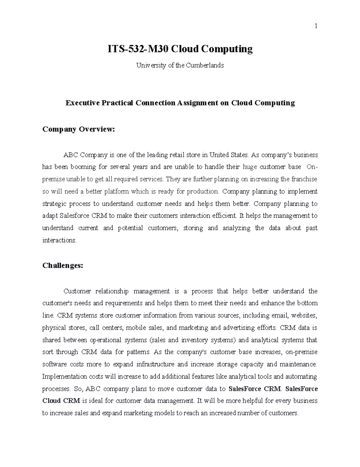Executive Practical Connection Assignment on Cloud Computing - ITS-532-M30 Cloud Computing - Studocu