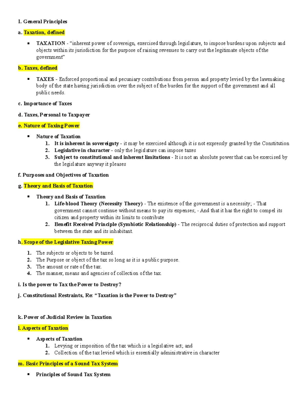 Pre lim in Income tax - I. General Principles a. Taxation, defined ...