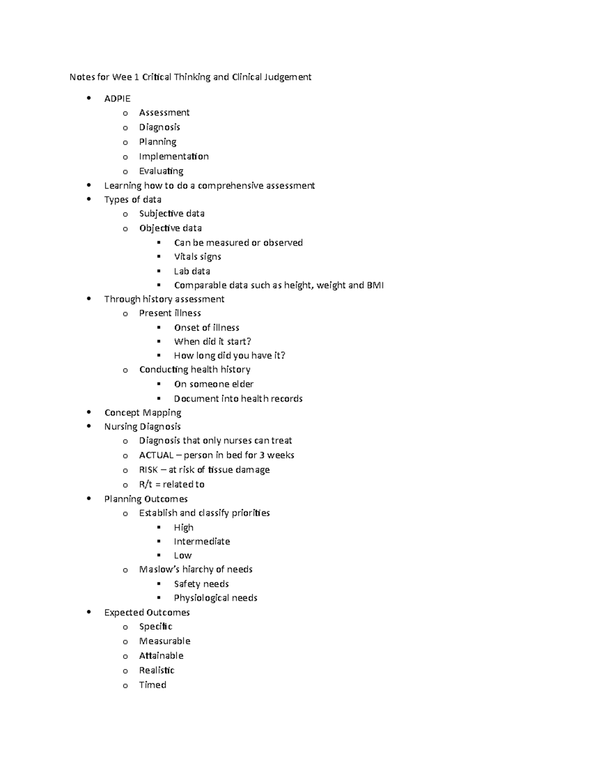 N125 Notes Vitals - Notes for Wee 1 Critical Thinking and Clinical ...