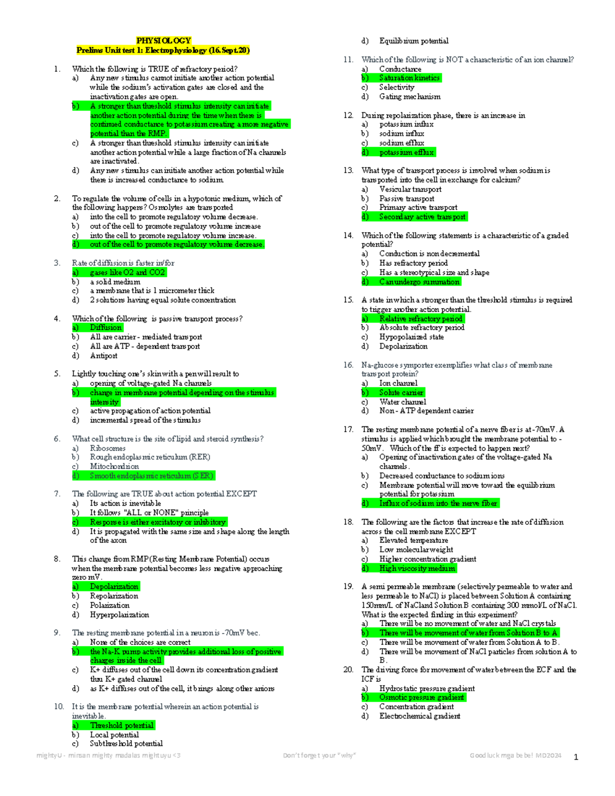 Muscle Physiology and cell physiology sample exam - ŵŝŐŚƚLJh Ͳ ŵŝŶƐĂŶ ...