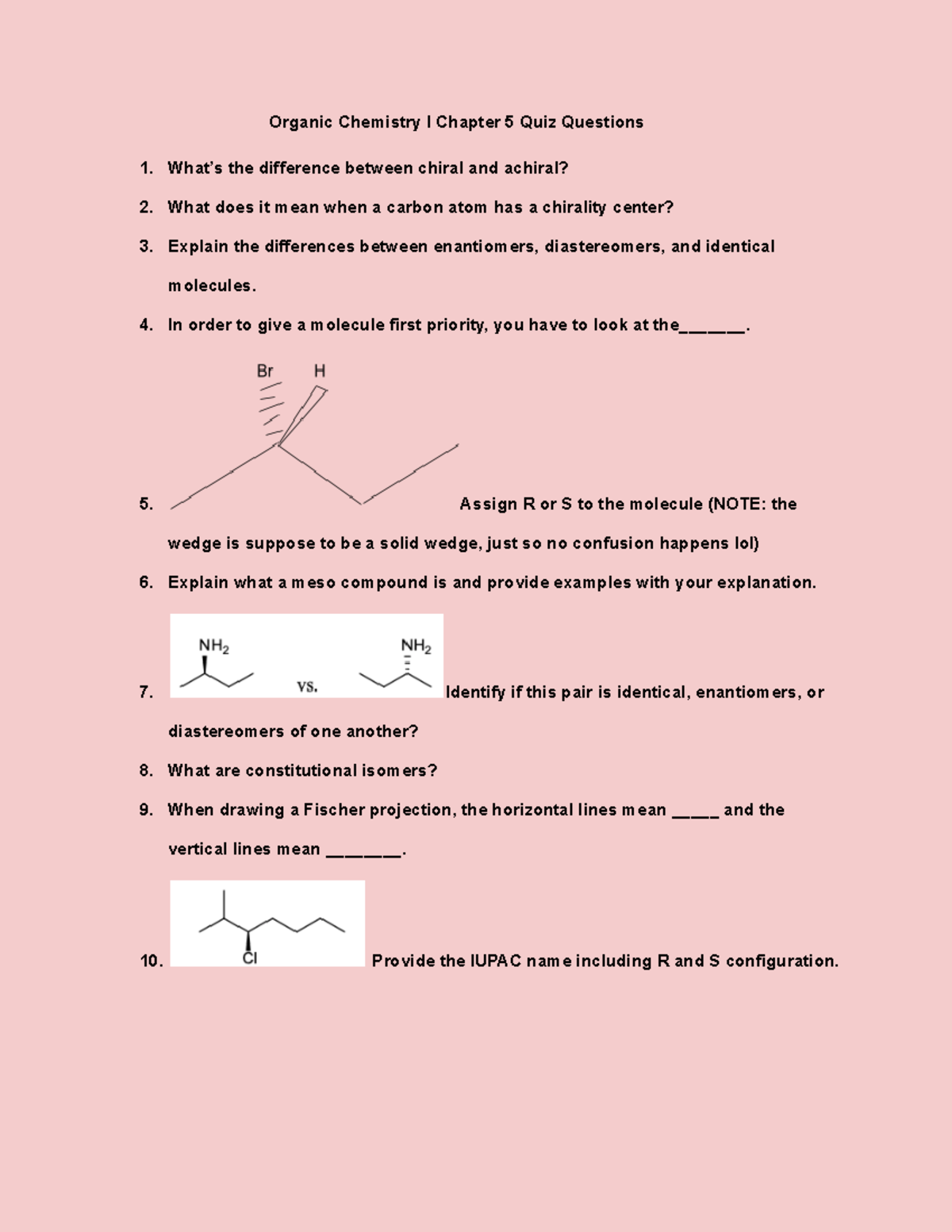Organic Chem Questions - Organic Chemistry I Chapter 5 Quiz Questions ...