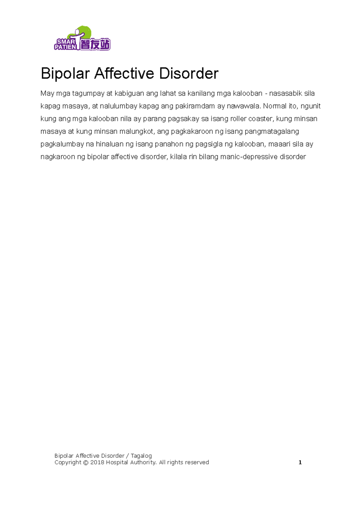 Bipolar-Affective-Disorder Tagalog - Bipolar Affective Disorder ...