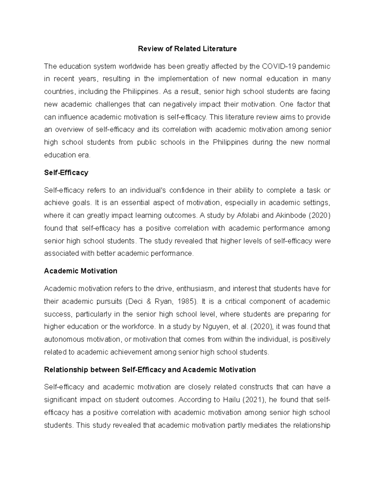 Review of Related Lit. - Review of Related Literature The education ...