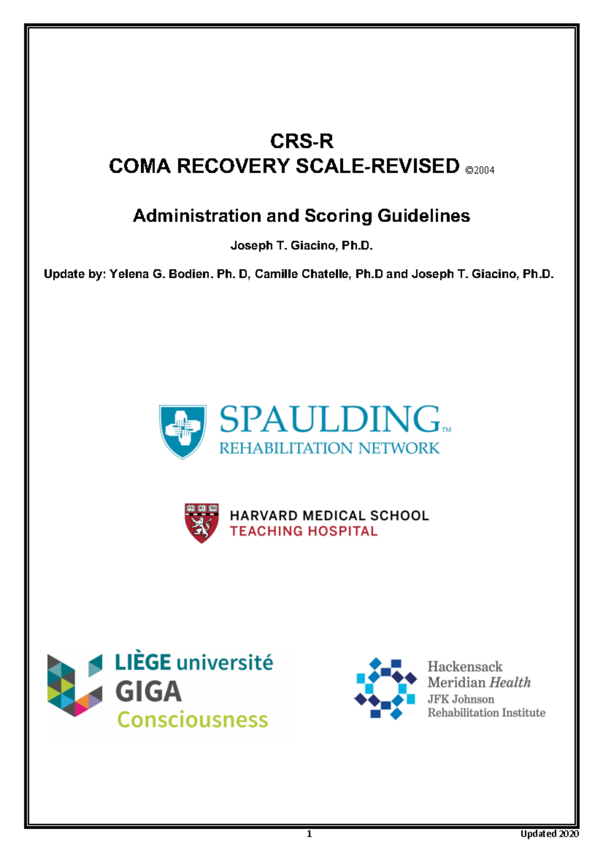 Coma Recovery Scale Revised - CRS-R COMA RECOVERY SCALE-REVISED ...