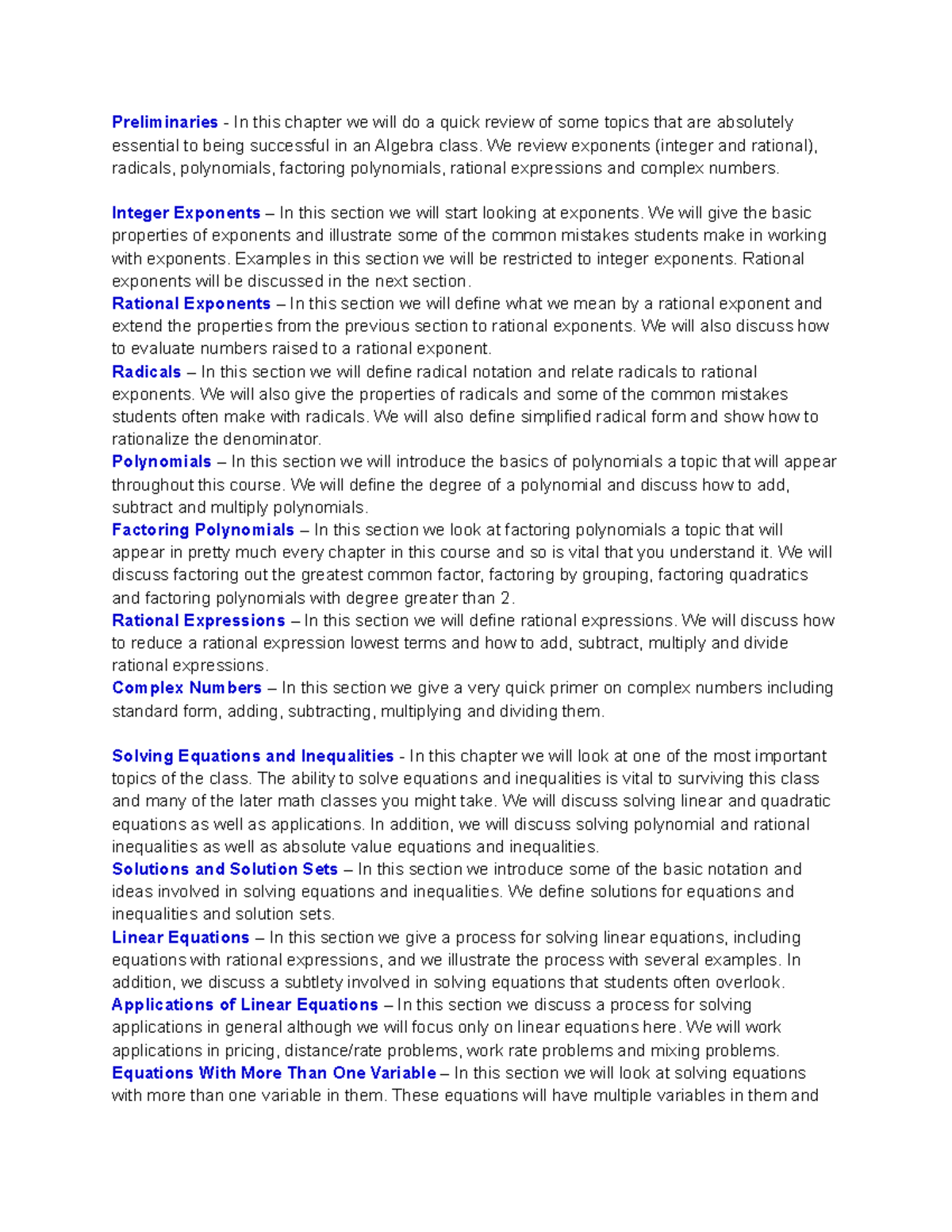 Introduction to College Algebra - Preliminaries - In this chapter we ...