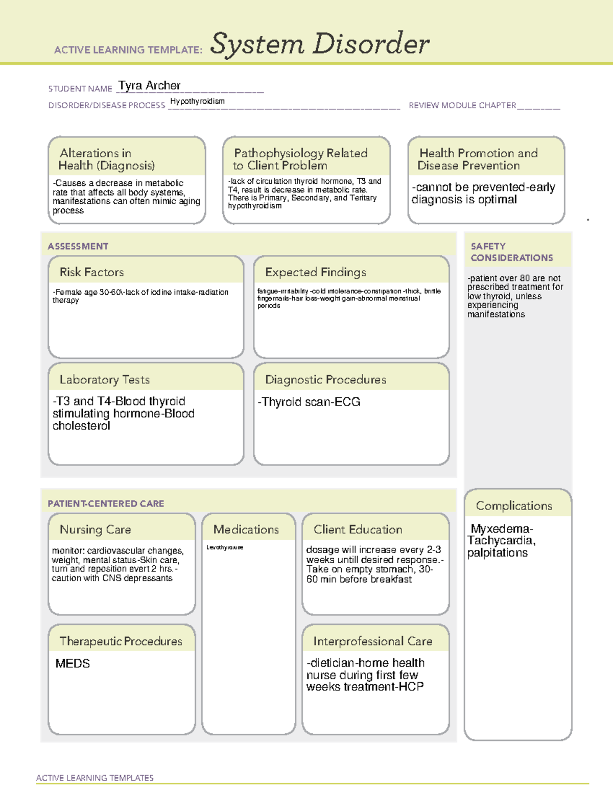 FR TA Ms 28 - ATI - ACTIVE LEARNING TEMPLATES System Disorder STUDENT ...