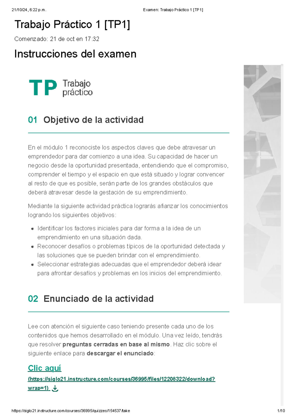 Examen Trabajo Práctico 1 Tp1 Trabajo Práctico 1 Tp1 Comenzado