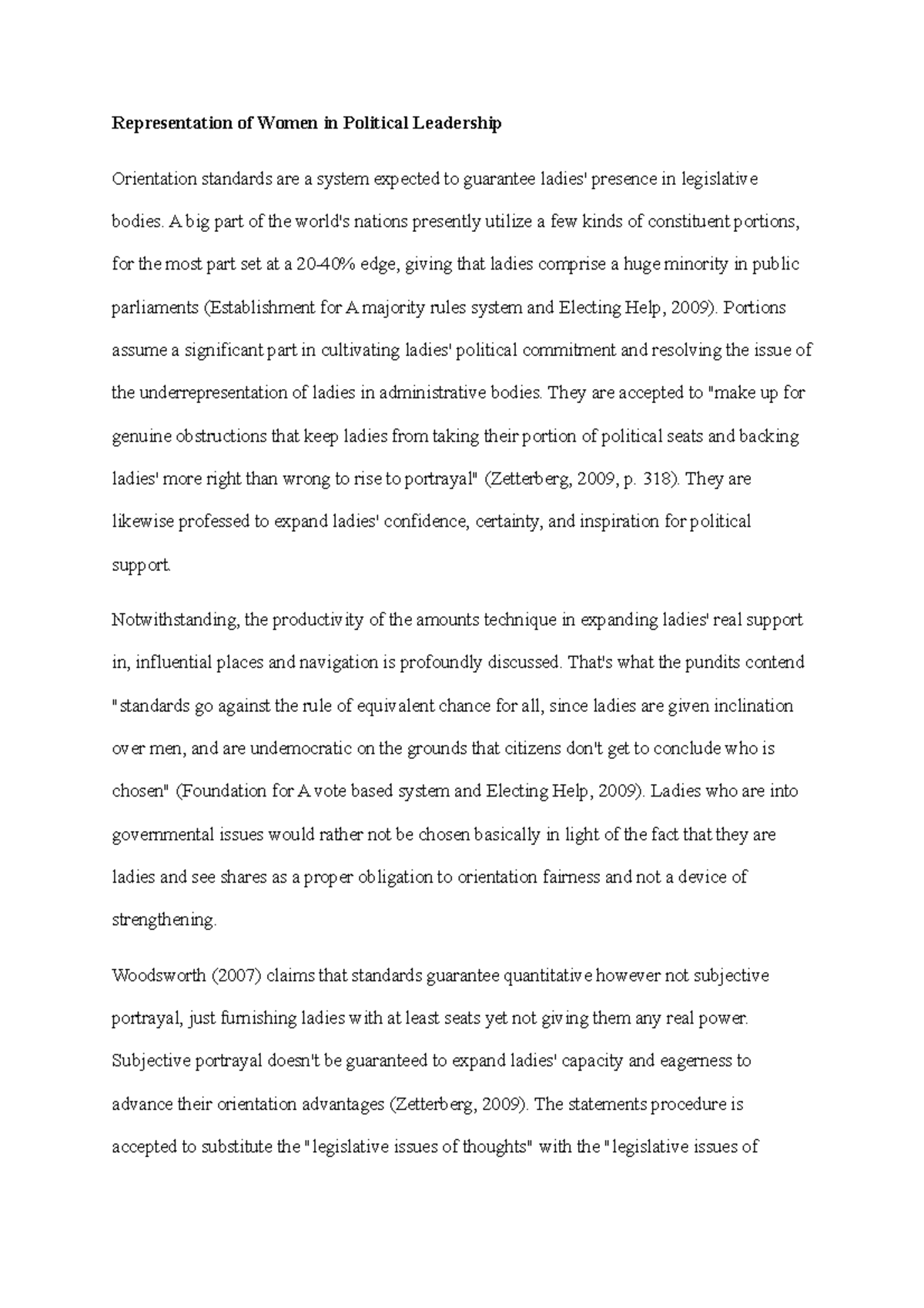 Representation of Women in Political Leadership - Representation of ...