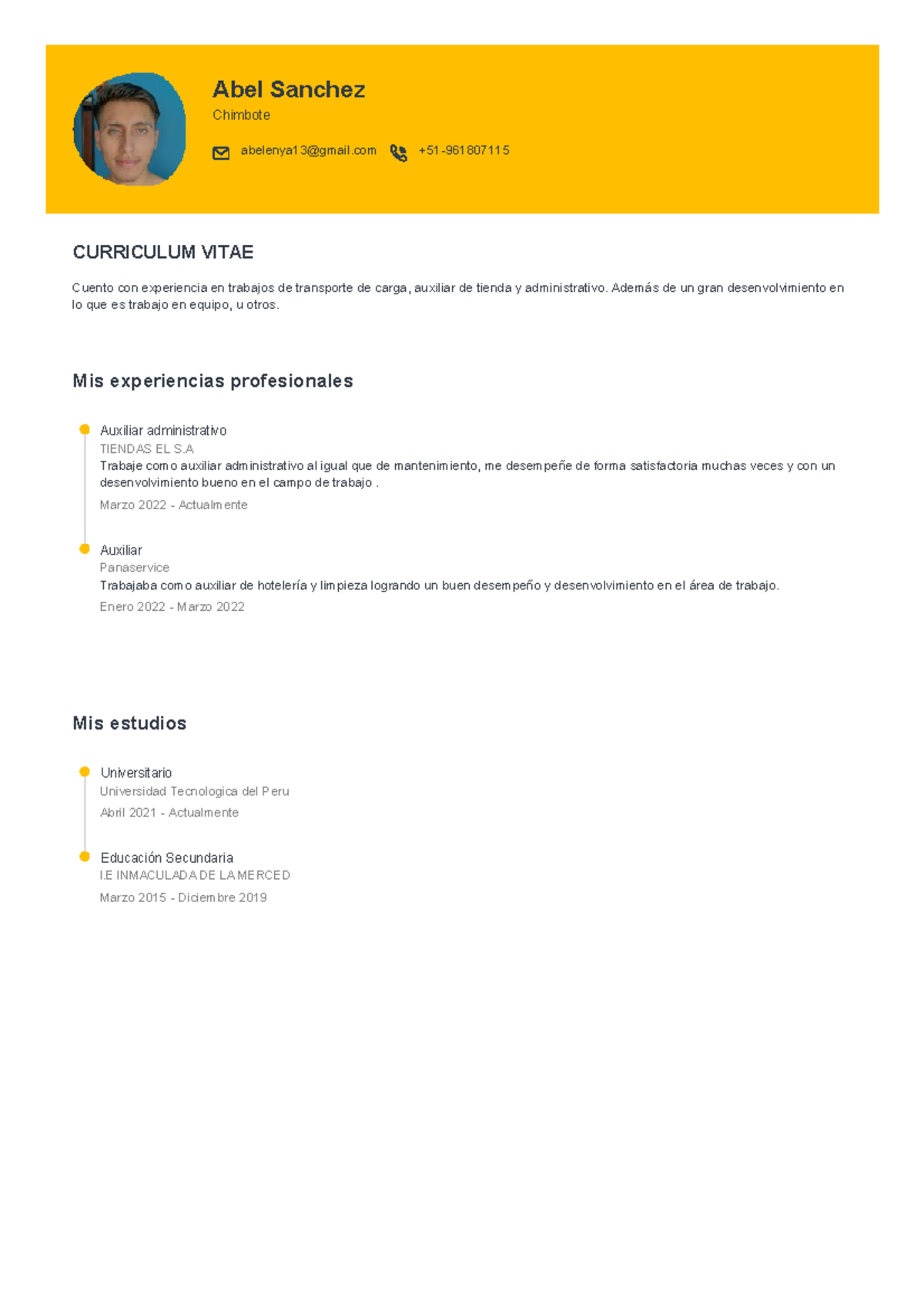 Abel Sanchez - Jdbdbd - CURRICULUM VITAE Cuento con experiencia en ...