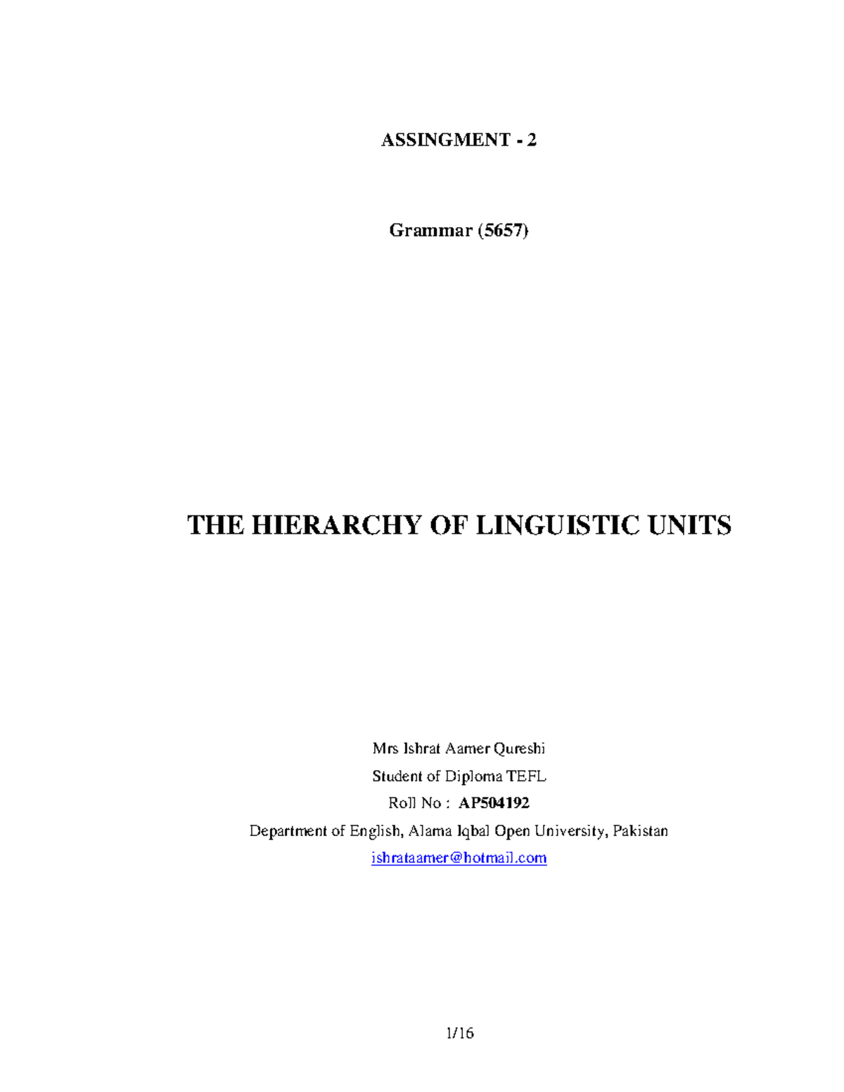 Grammar - SEFF 411 - ASSINGMENT - 2 Grammar (5657) THE HIERARCHY OF ...