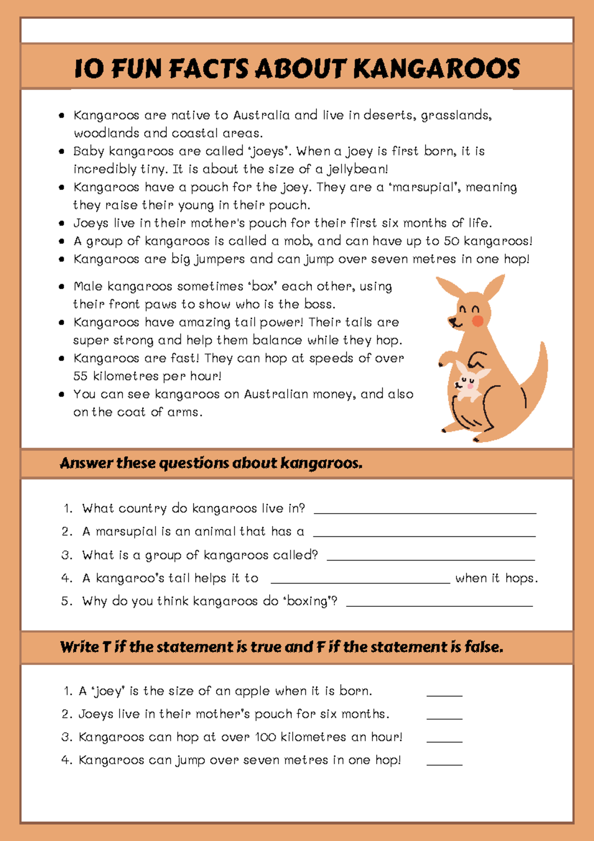 English Reading Comprehension Kangaroo - Kangaroos are native to ...