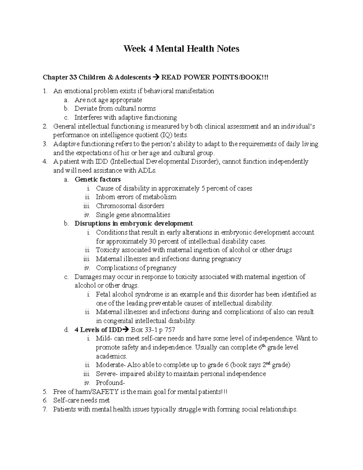 Mental Health Week 4 Notes - Week 4 Mental Health Notes Chapter 33 ...