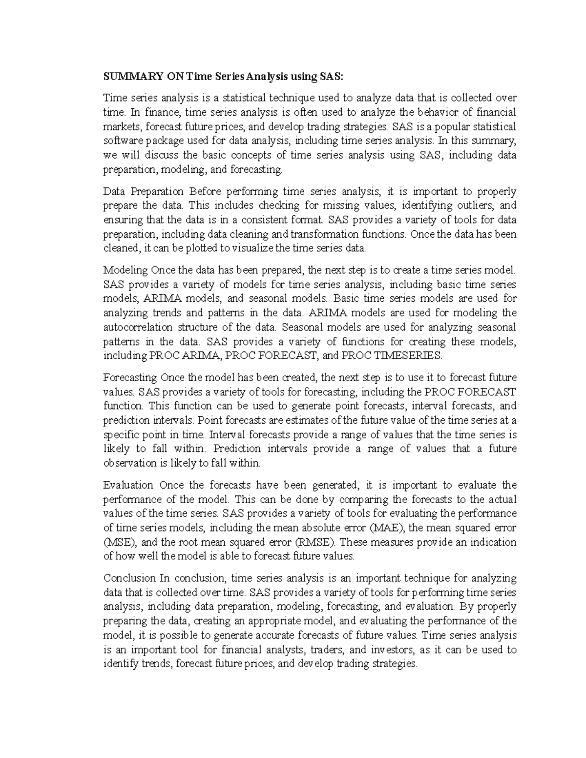 Summary On Time Series Analysis Using Sas Summary On Time Series