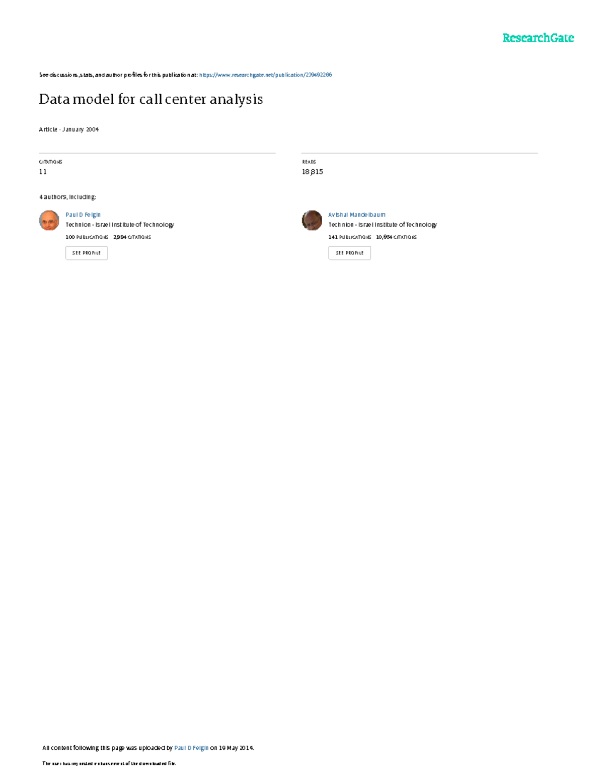 Data model for call center analysis - See discussions, stats, and author profiles for this - Studocu
