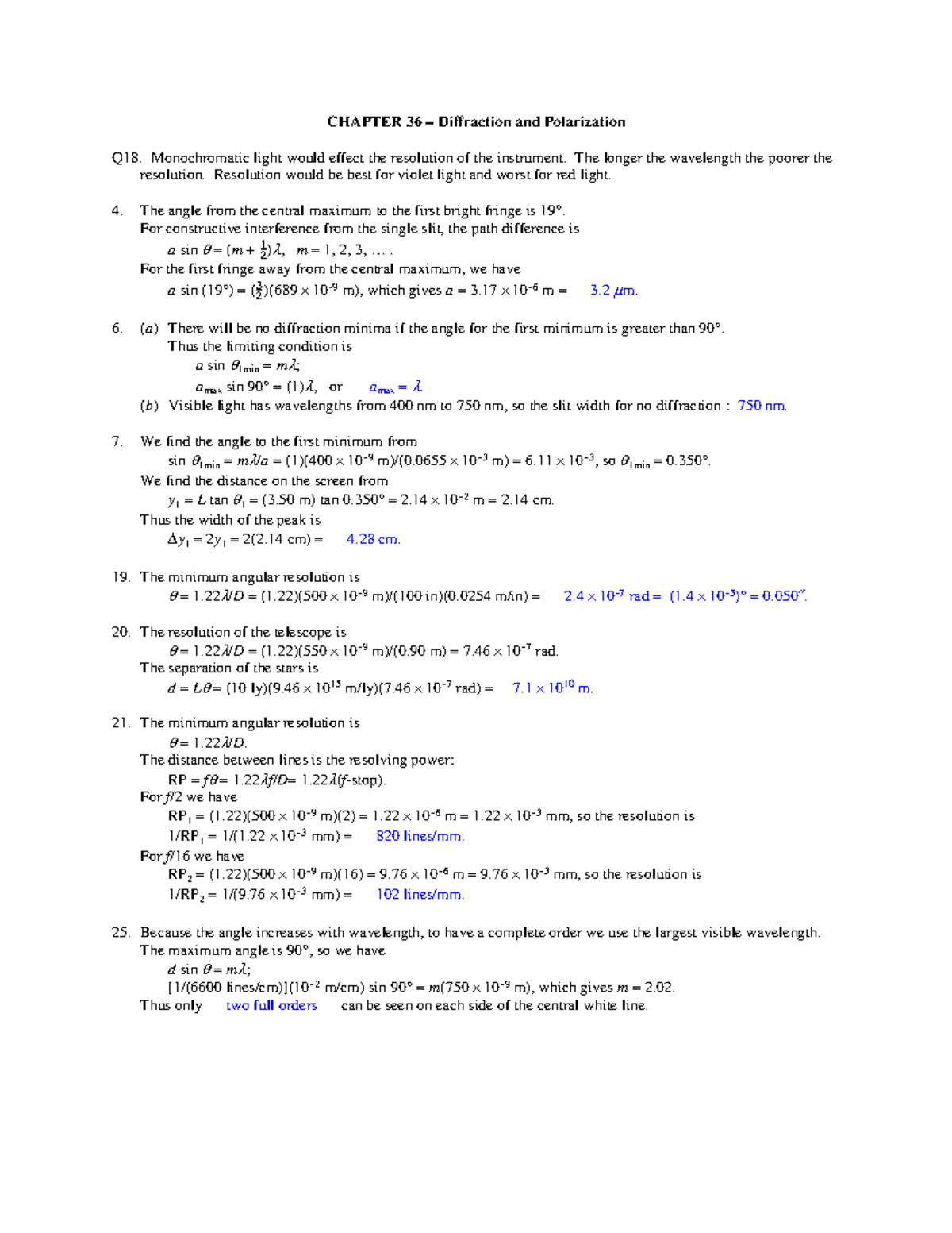 Chapter 36 Diffraction and Polarization - CHAPTER 36 – Diffraction and Polarization Q18. - Studocu
