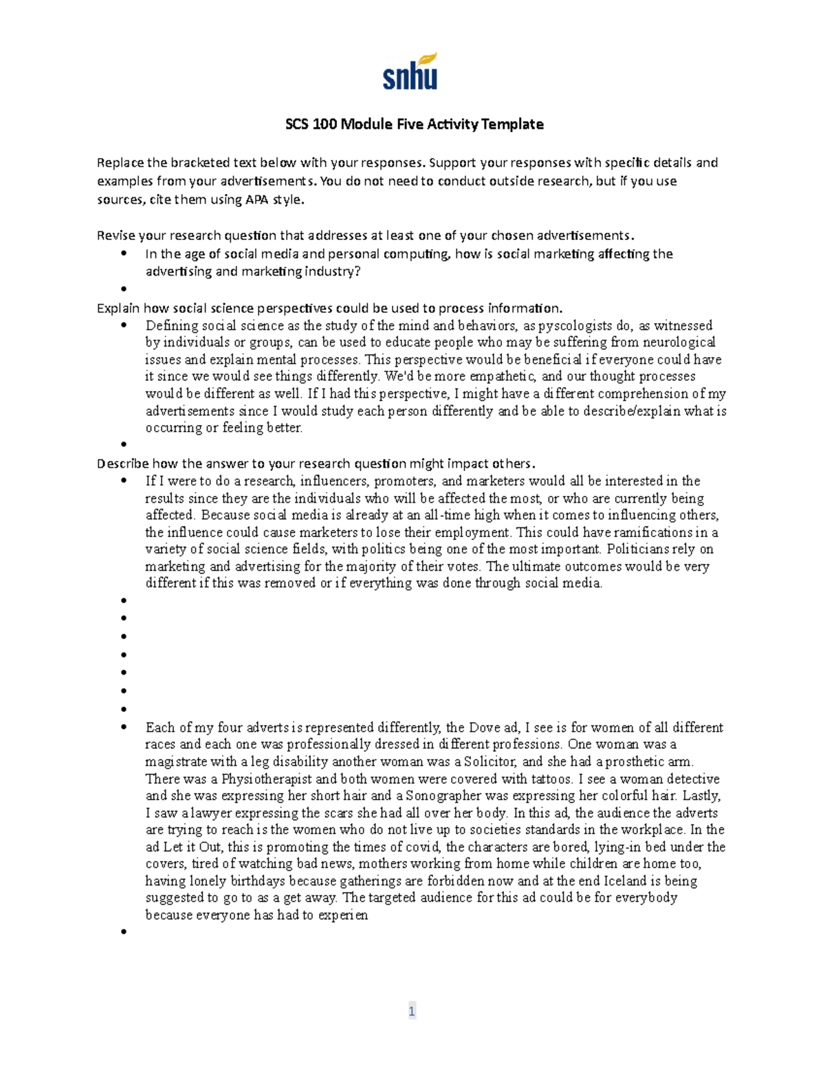 SCS 100 Module Five Activity Template - SCS 100 Module Five Activity ...