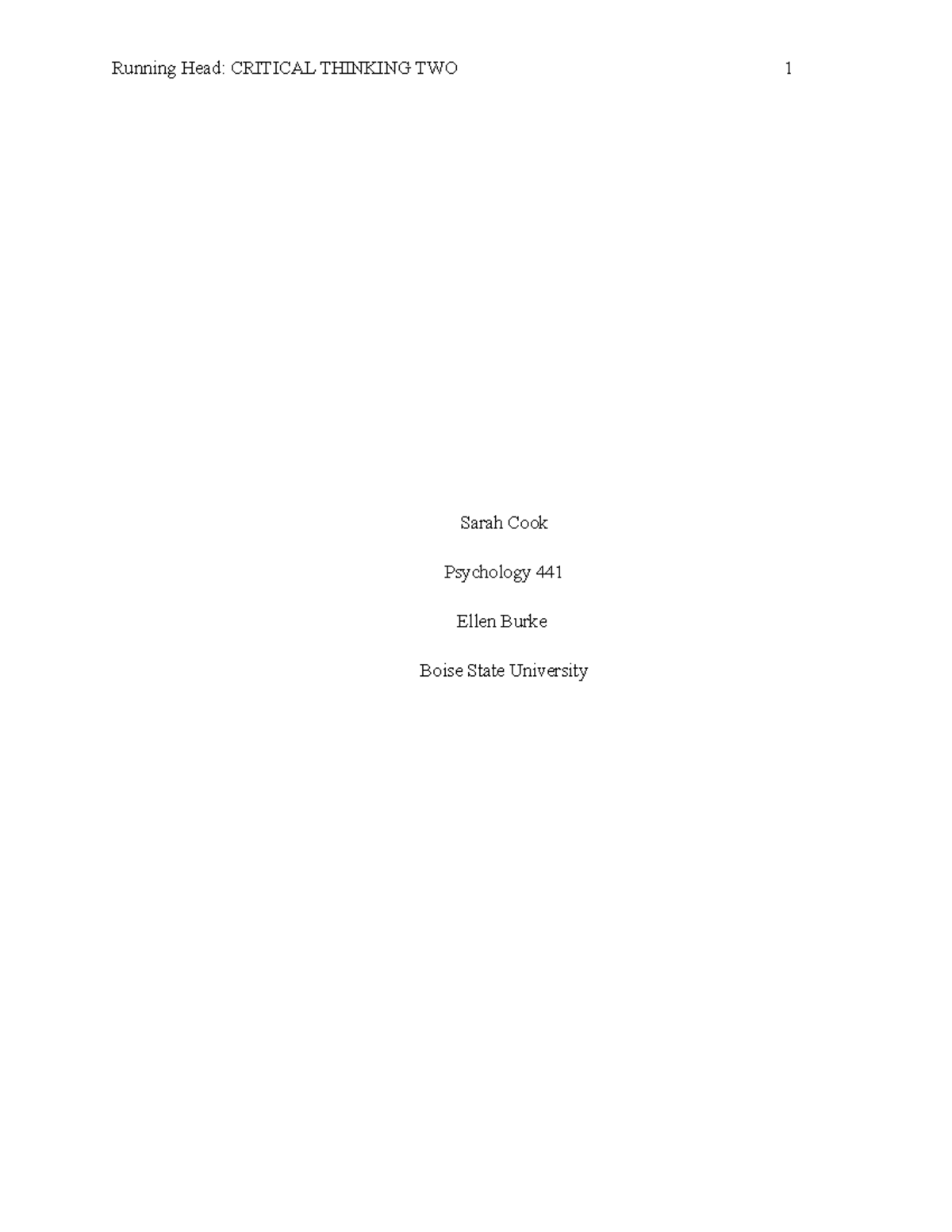 Critical Thinking Two - Learning Psychology 441 - Running Head ...