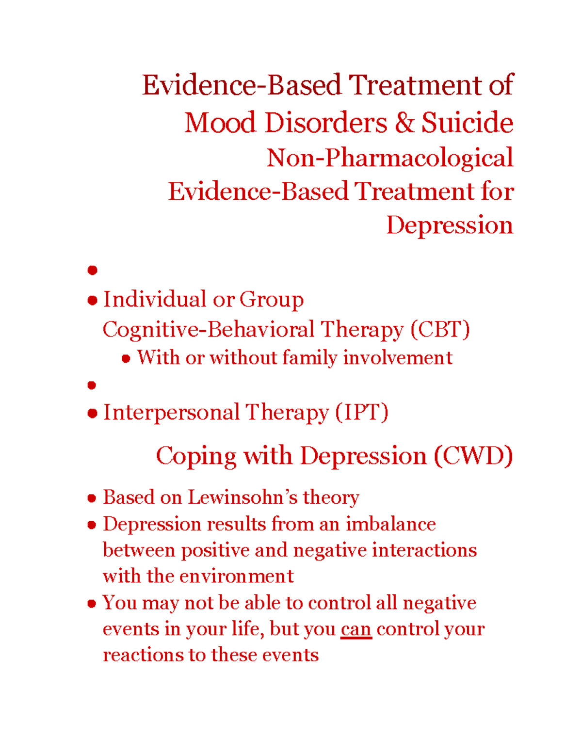 Evidence-Based Treatment of MDS - Evidence-Based Treatment of Mood ...