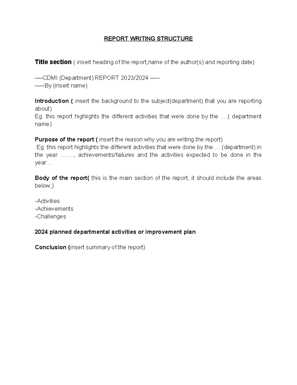 Report Writing Structure - REPORT WRITING STRUCTURE Title section ...
